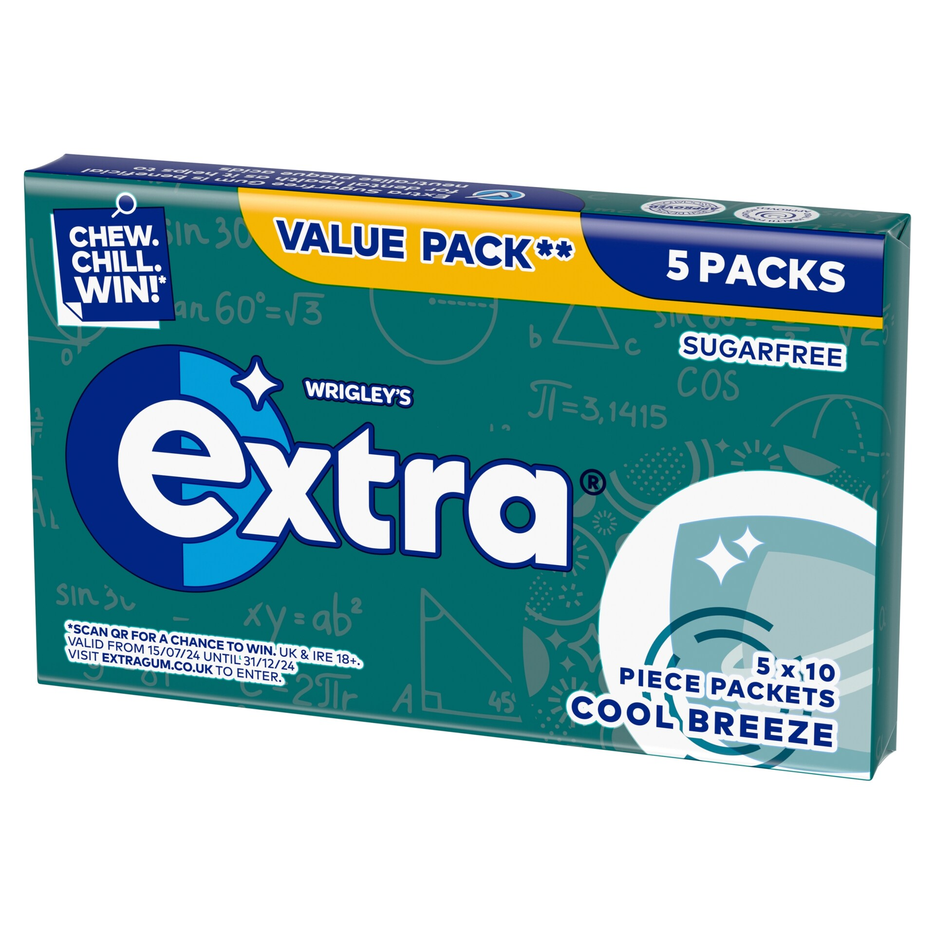 Wrigley's Extra Cool Breeze Sugarfree Chewing Gum 5 x 10 Pieces 70g ...